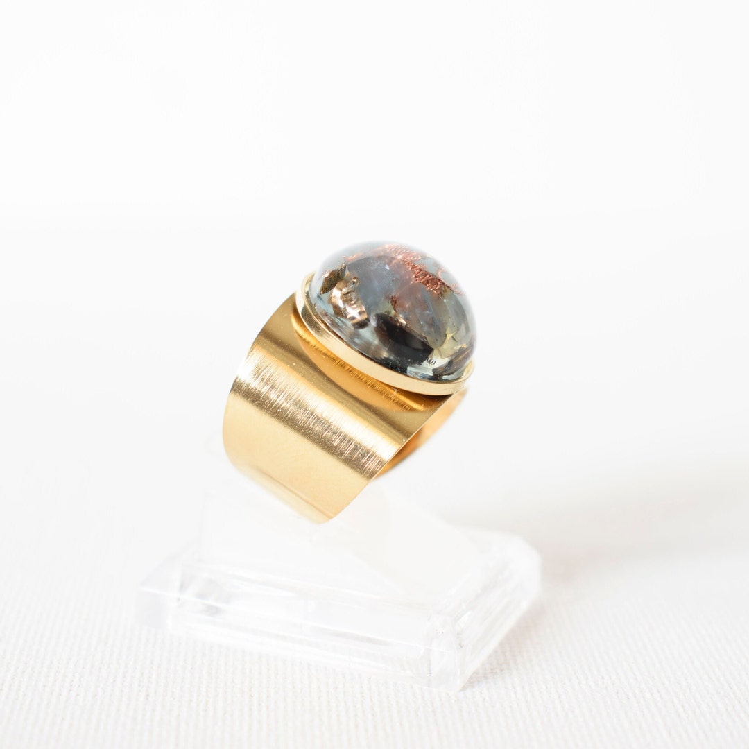 Multi-stone Orgonite Signet Ring, Quartz, Shungite, Aquamarine ...