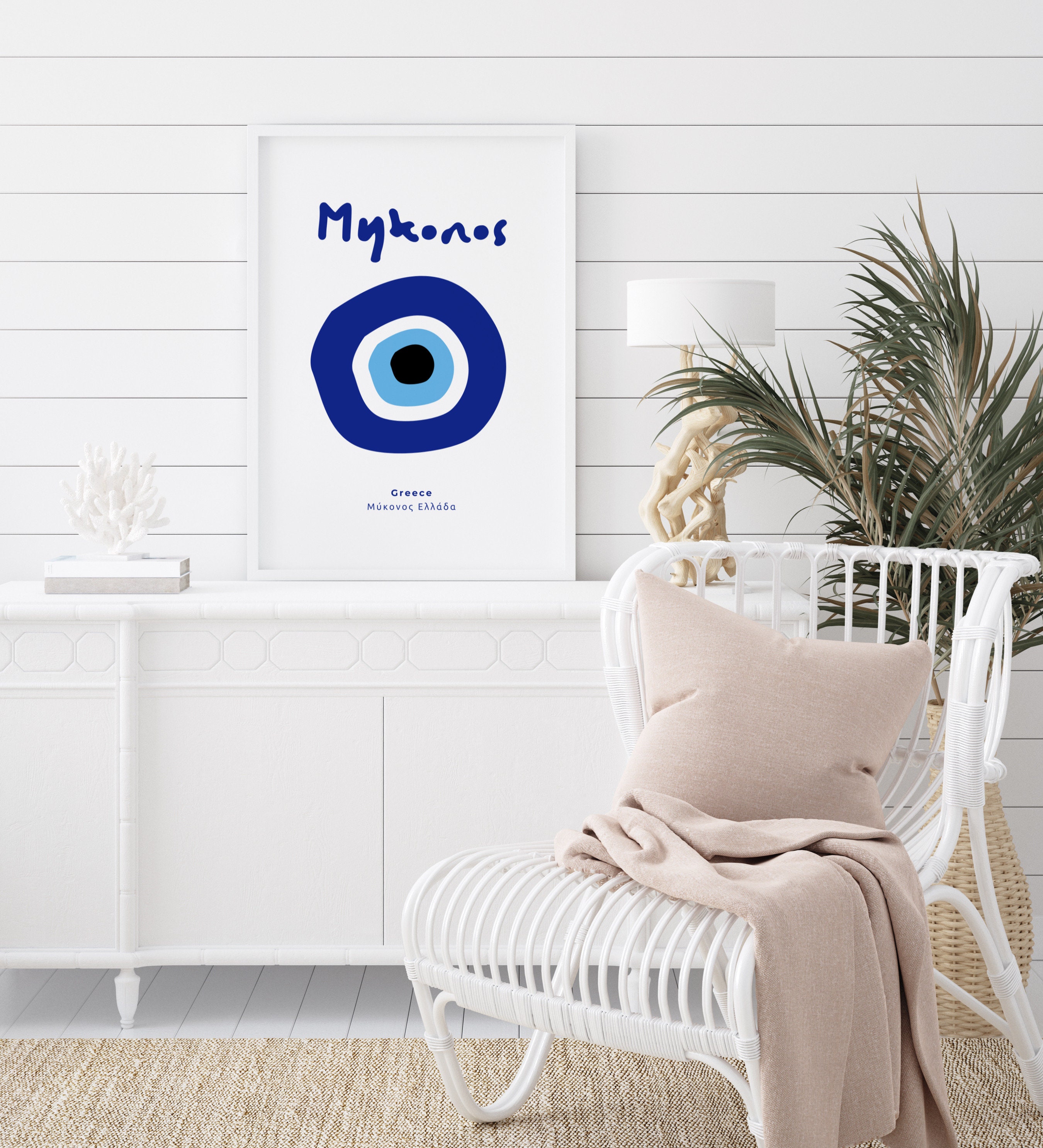 Wall Décor Wall Hangings Mykonos Evil Eye Print Greece Wall Art Greek ...