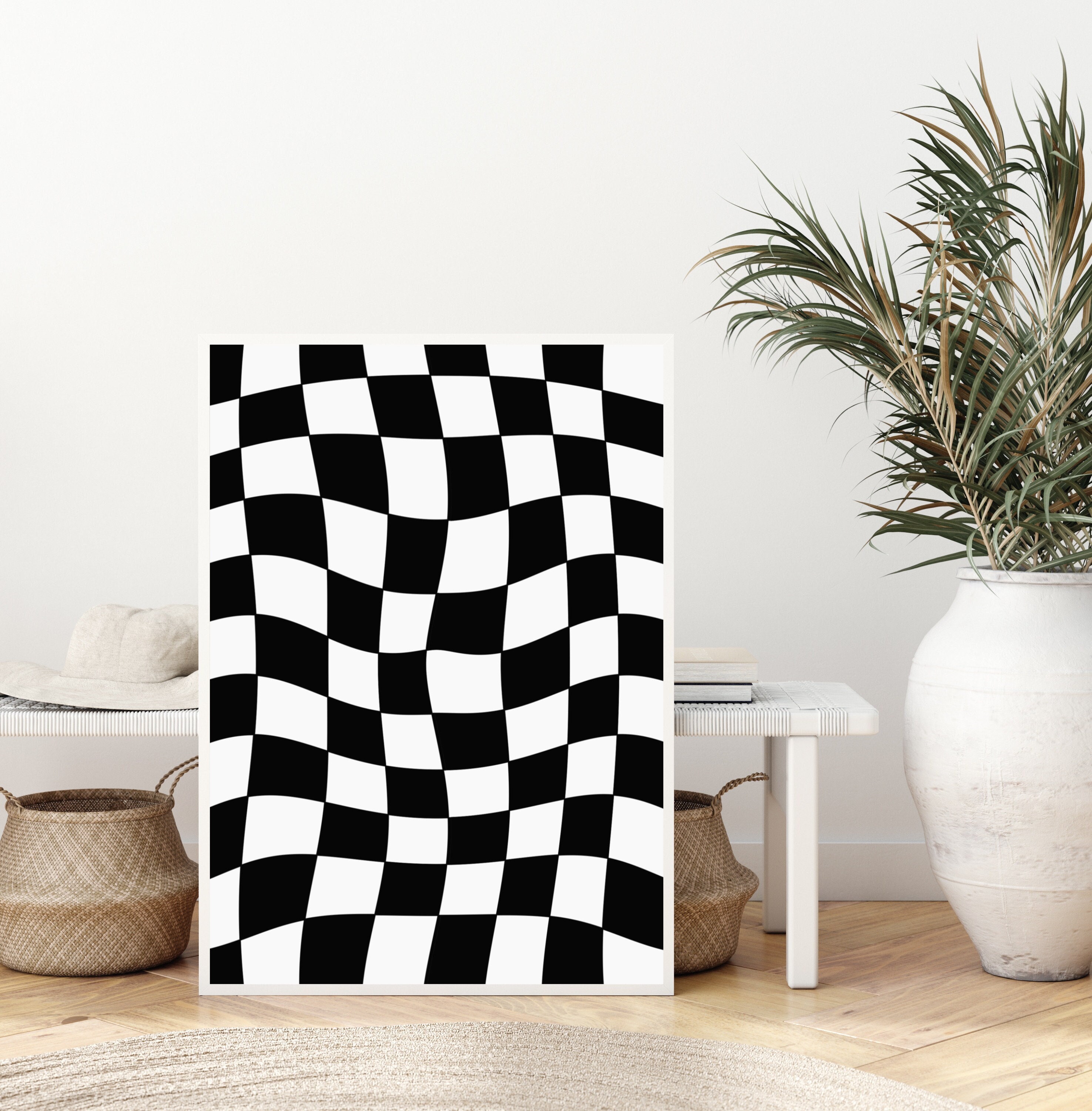 Printable Wall Art Minimal 70's Pattern Green Tones Checkered Print ...