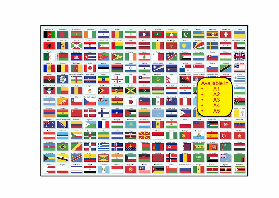 World Flags Wallplanner Chart. 195 Flags of the World A1 A2 A3 A4 A5 ...