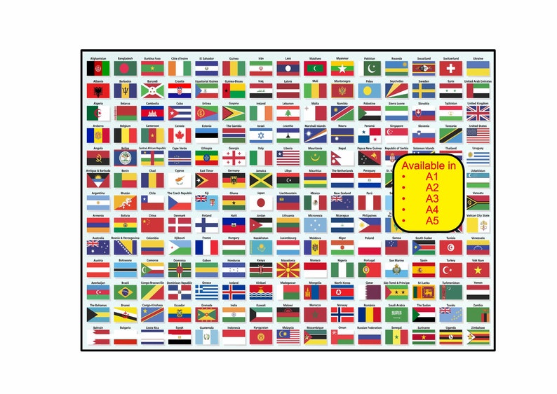 World Flags Wallplanner Chart. 195 Flags of the World A1 A2 A3 A4 A5 ...