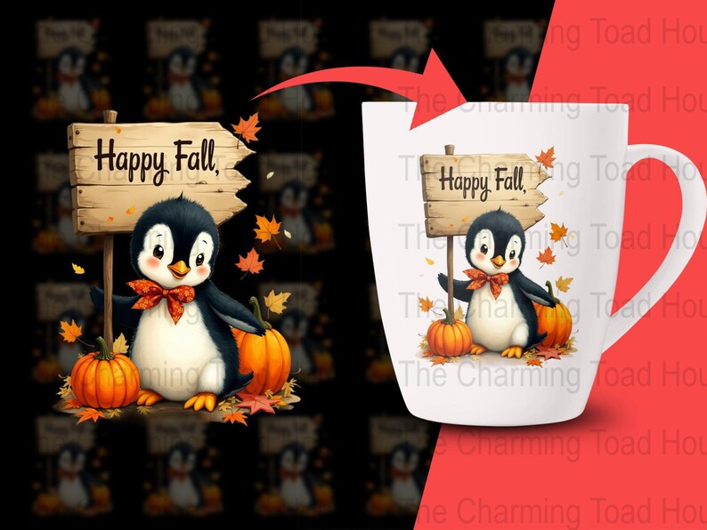 Penguin PNG 300 Dpi Happy Fall, Autumn Leaves and Pumpkins, Perfect for ...