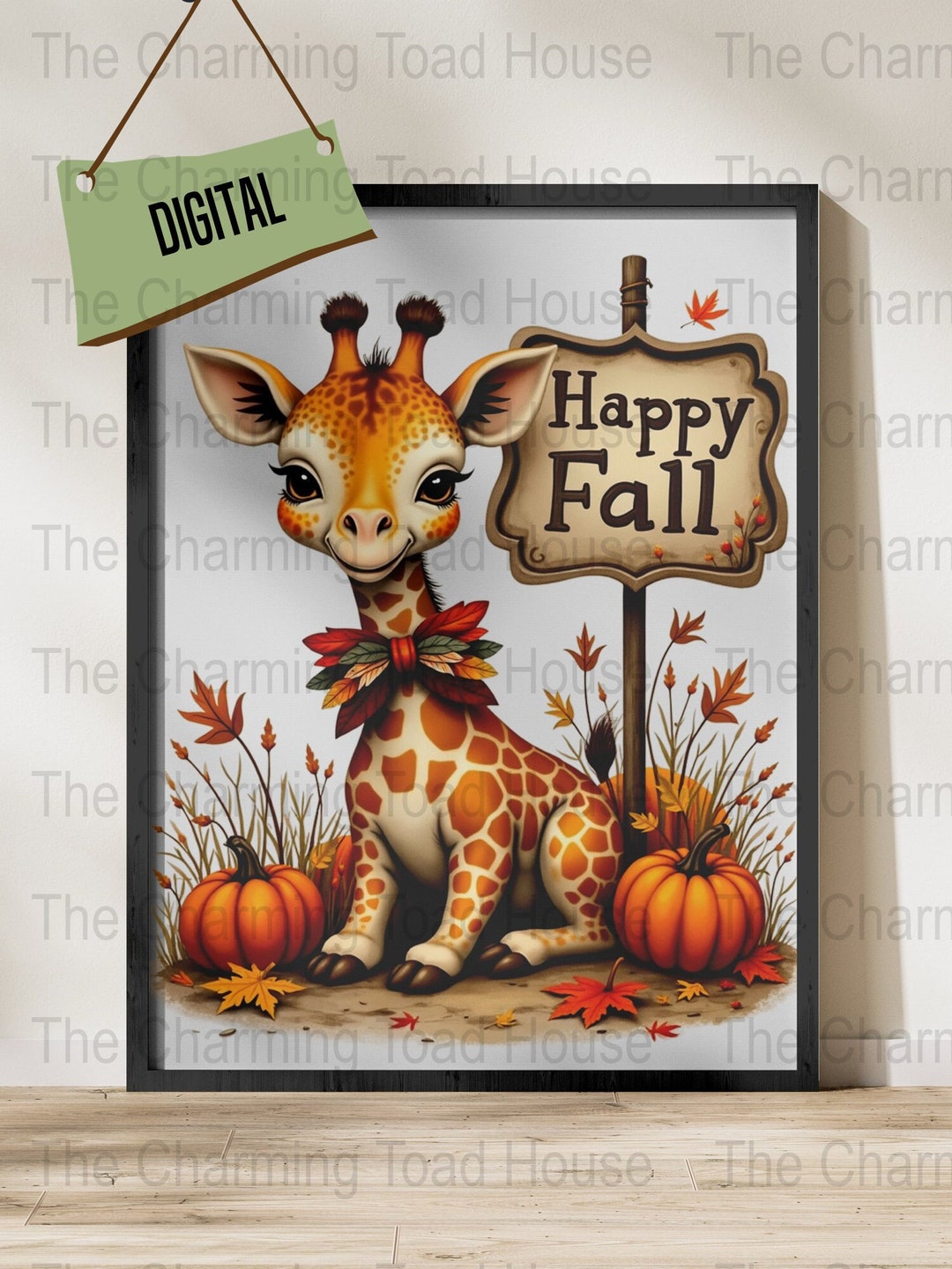 Cute Baby Giraffe Happy Fall Digital Art, 300 Dpi, Downloadable, Autumn ...