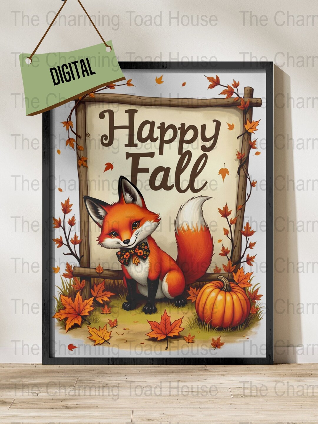 Cute Fox Fall Sign Digital Art PNG, Autumn Pumpkin Leaves Illustration ...
