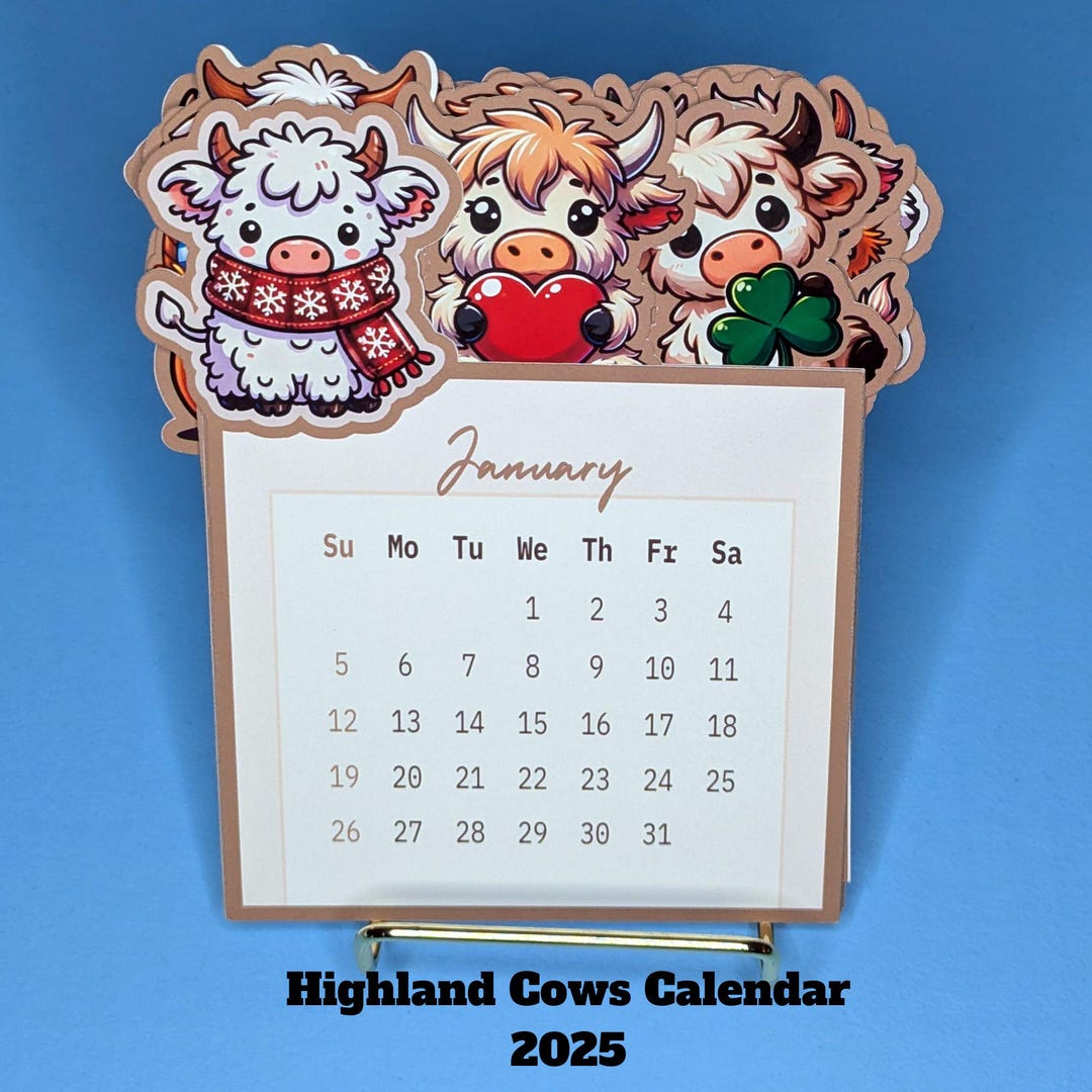 Highland Cow Desk Calendar Digital Download Mini Desk Calendar 2025 ...