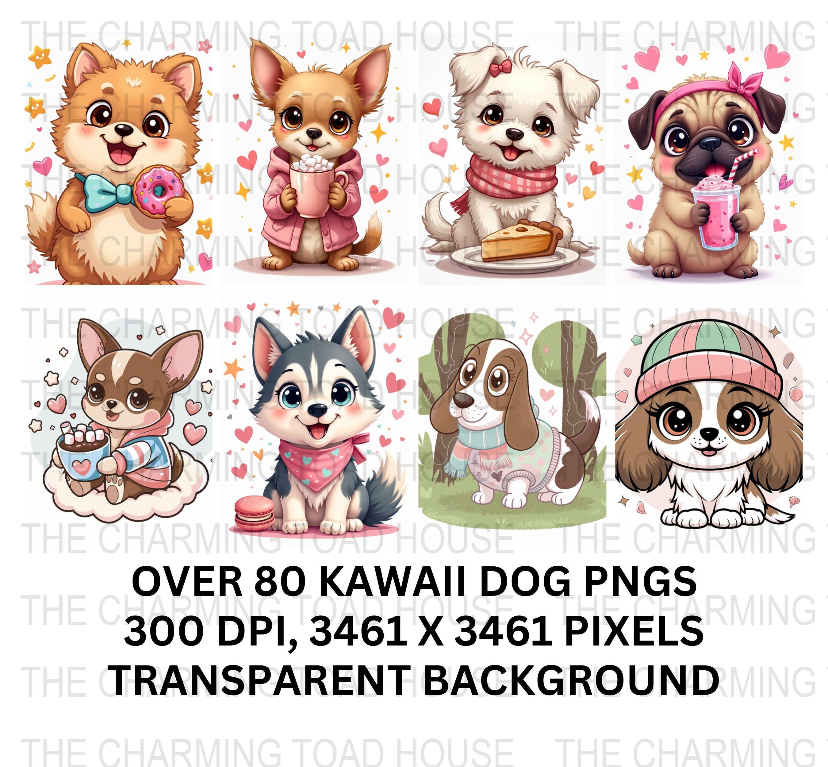 Cute Kawaii Dog Clipart BUNDLE, 300 DPI Pngs, Over 80 Cute Kawaii Dogs ...