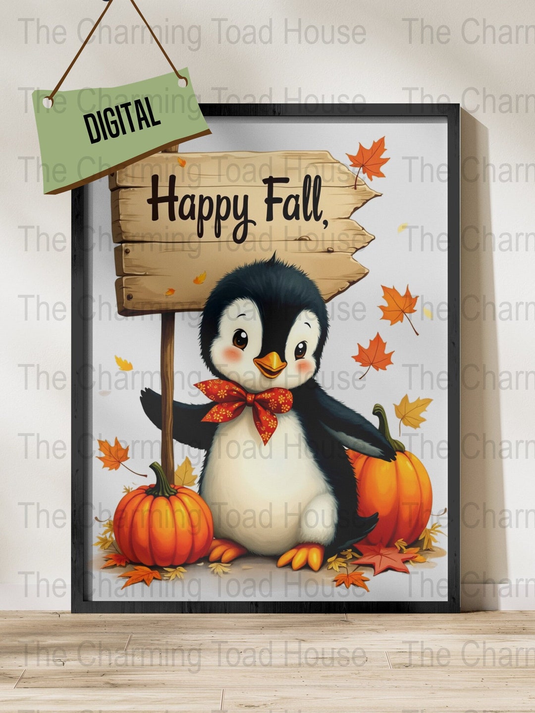 Penguin PNG 300 Dpi Happy Fall, Autumn Leaves and Pumpkins, Perfect for ...