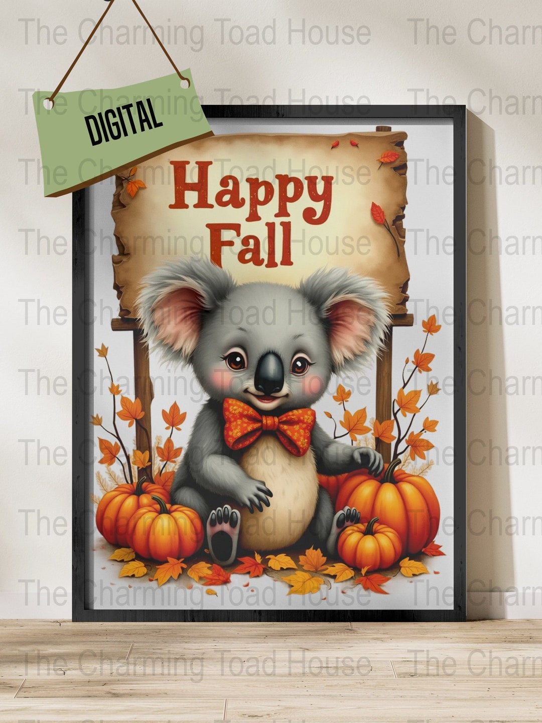 Cute Fall Koala Illustration Downloadable, Autumn Decor Digital Print ...