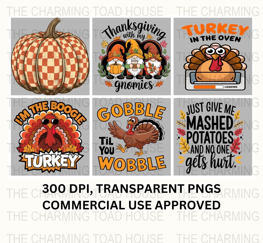 Thanksgiving Turkey PNG Bundle, Transparent Funny Thanksgiving Art ...