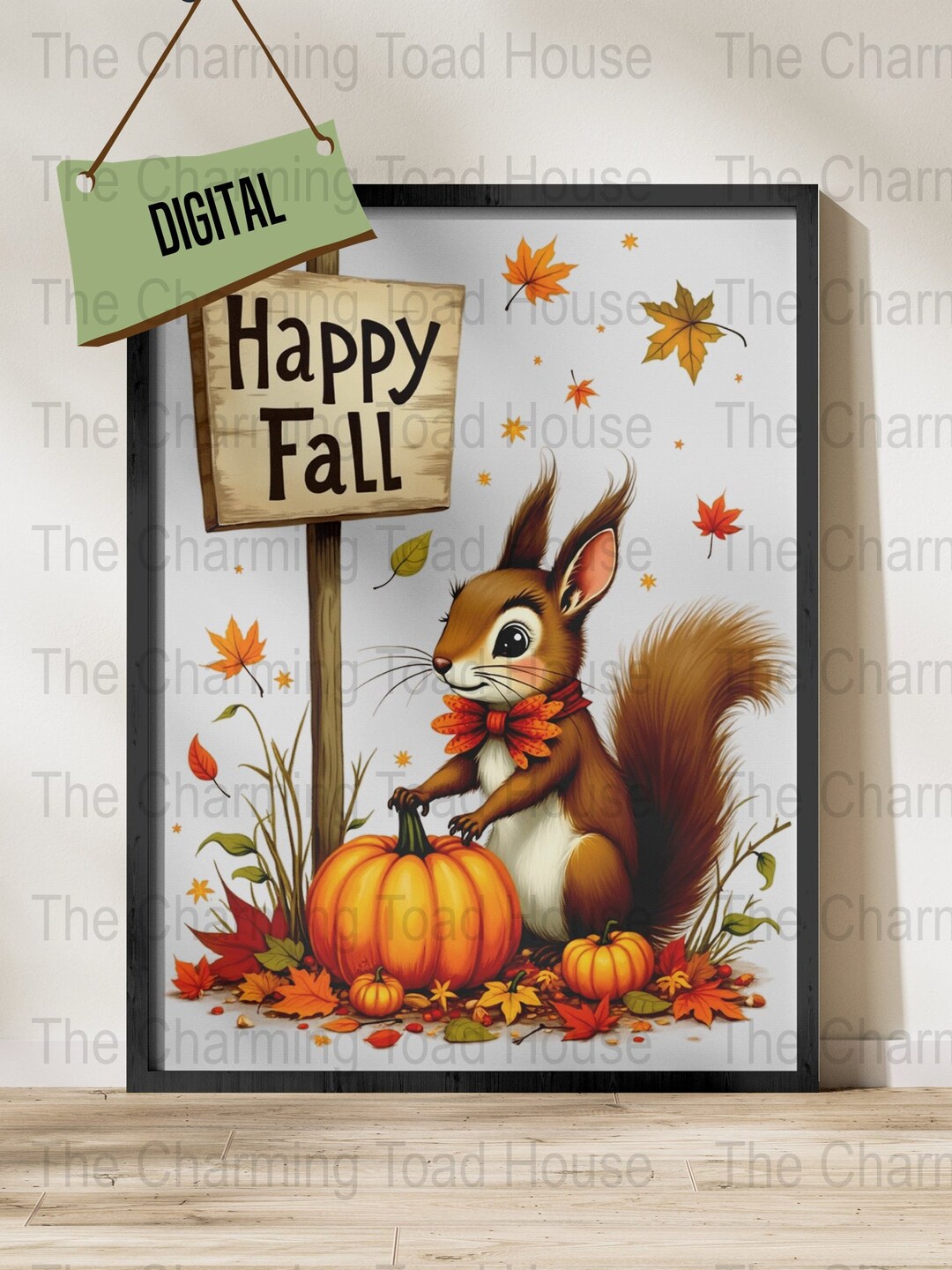 Autumn Squirrel Printable Art, Cute Fall Pumpkin Squirrel PNG ...