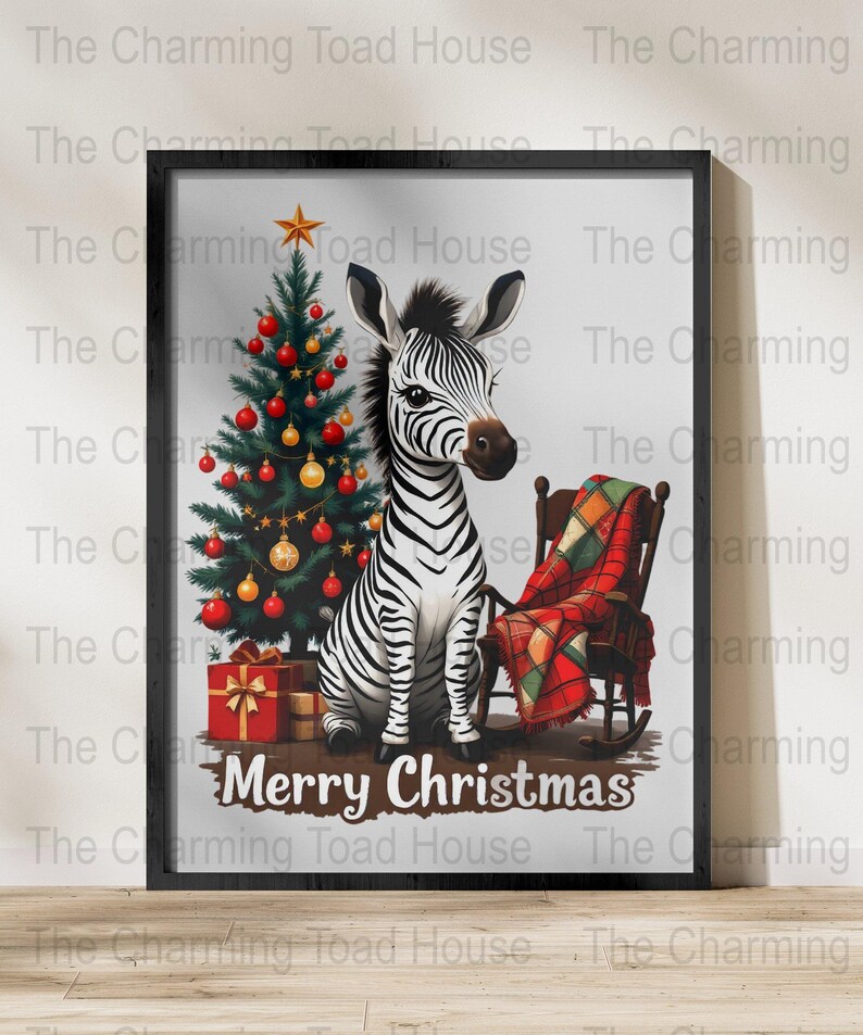Baby Zebra Christmas Digital Download, Holiday Zebra Illustration ...