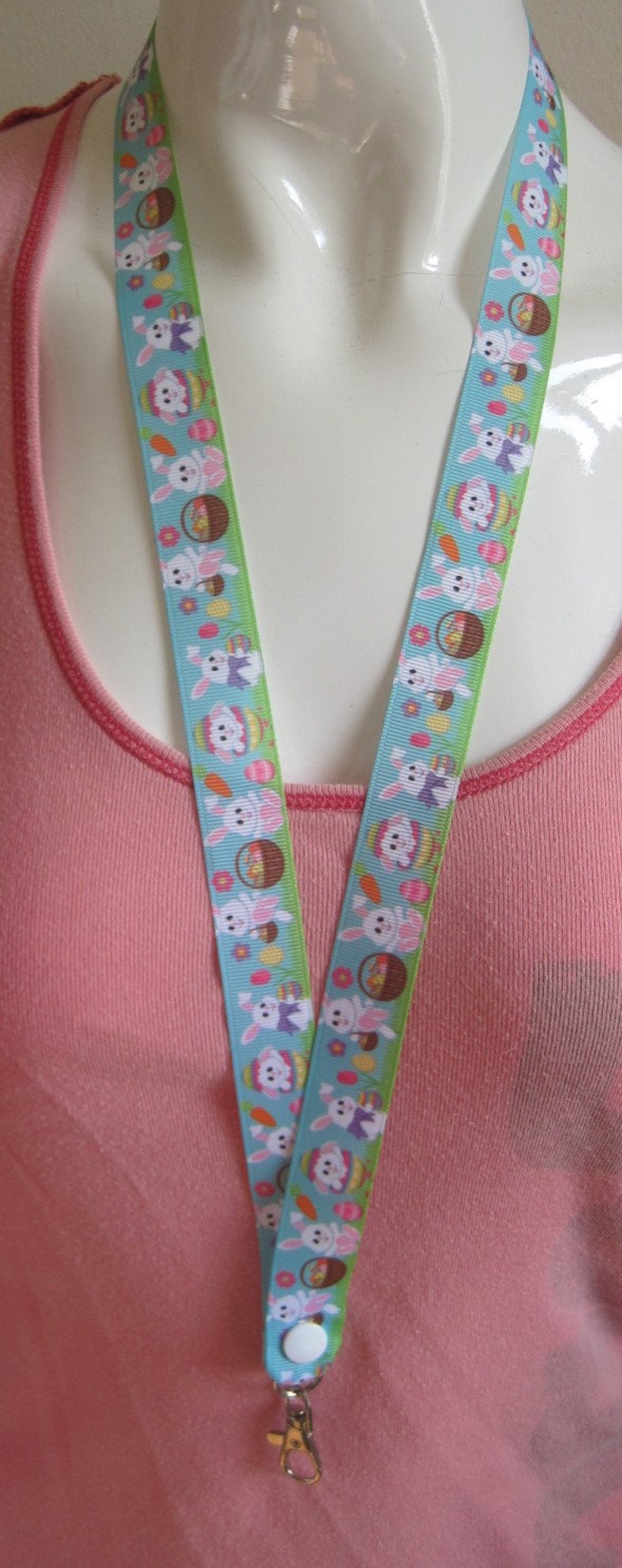 Easter Bunny Egg Lanyard Breakaway Handmade Ribbon Id Holder Keyring ...