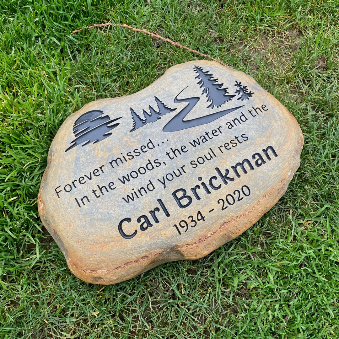 GARDEN MEMORIAL STONE Custom Engraved With Personalized Design. Natural ...