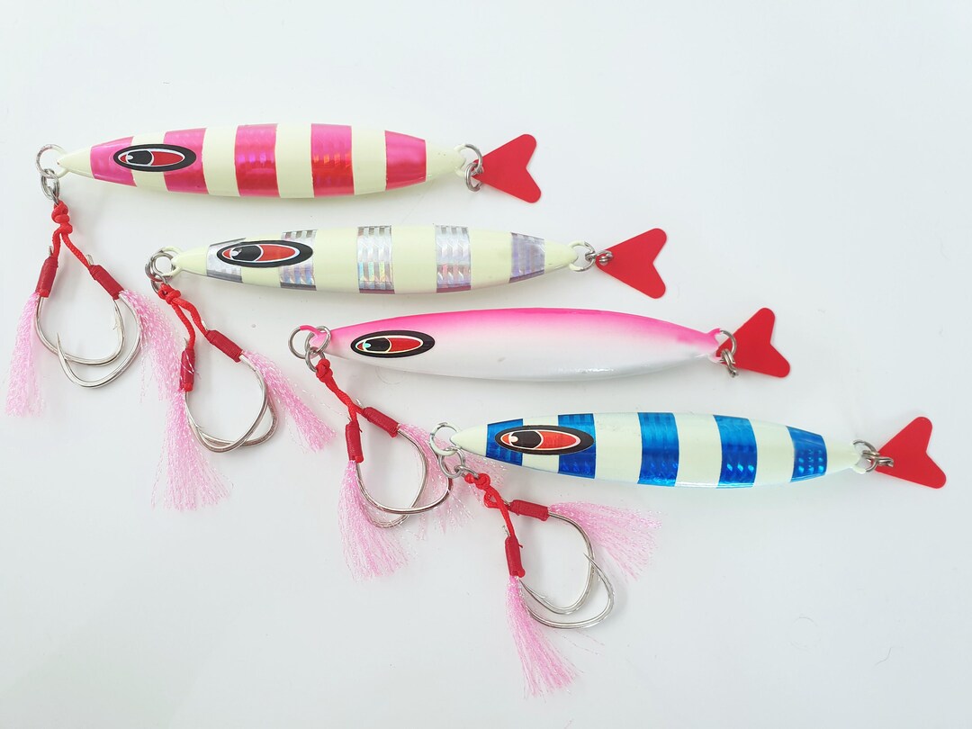 Slow Fall Pitch Jigs Fishing Lure Luminescent With Tail and Double ...