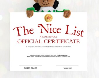 Printable Nice List Certificate From Santa Claus / Digital - Etsy