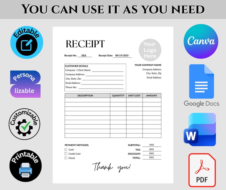 Canva Receipt Templates: Editable Order Form (digital Download) - Etsy