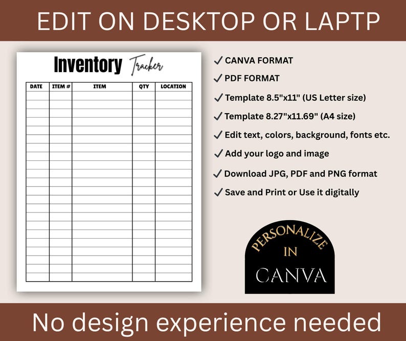 Printable Inventory Tracker: Editable and Personalizable Organizer Form ...