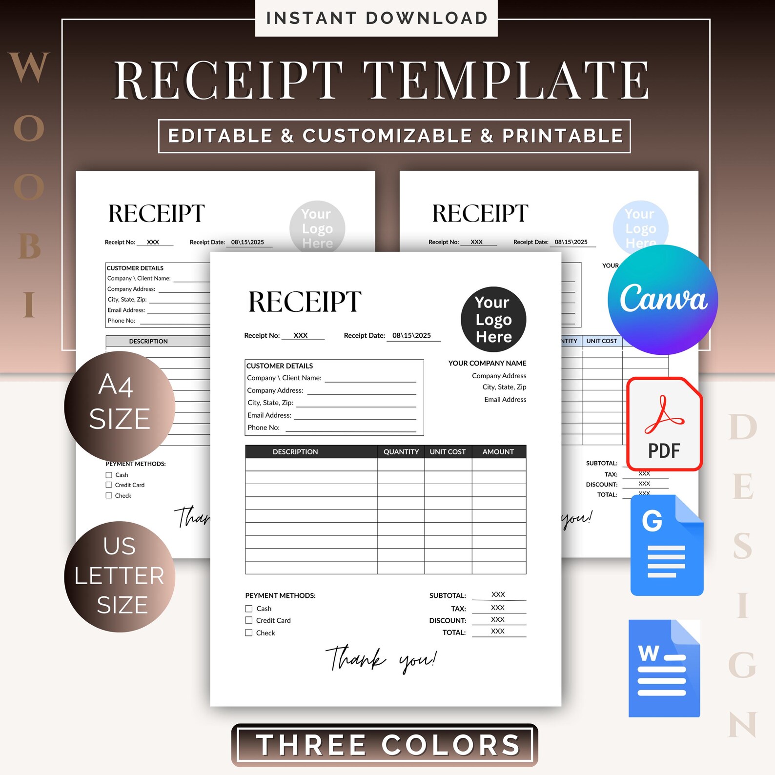 Personalizable Receipt Templates Editable: Custom Order Form (canva ...