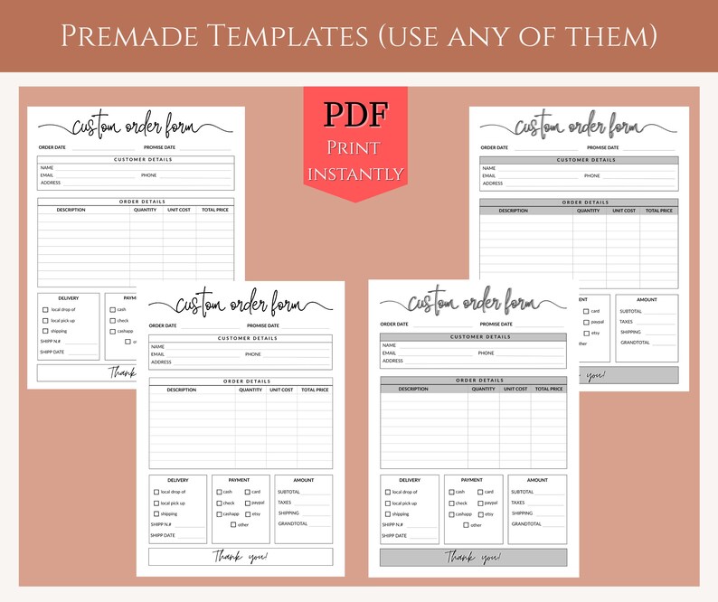 Order Form Editable: Custom Small Business Template (canva Instant ...