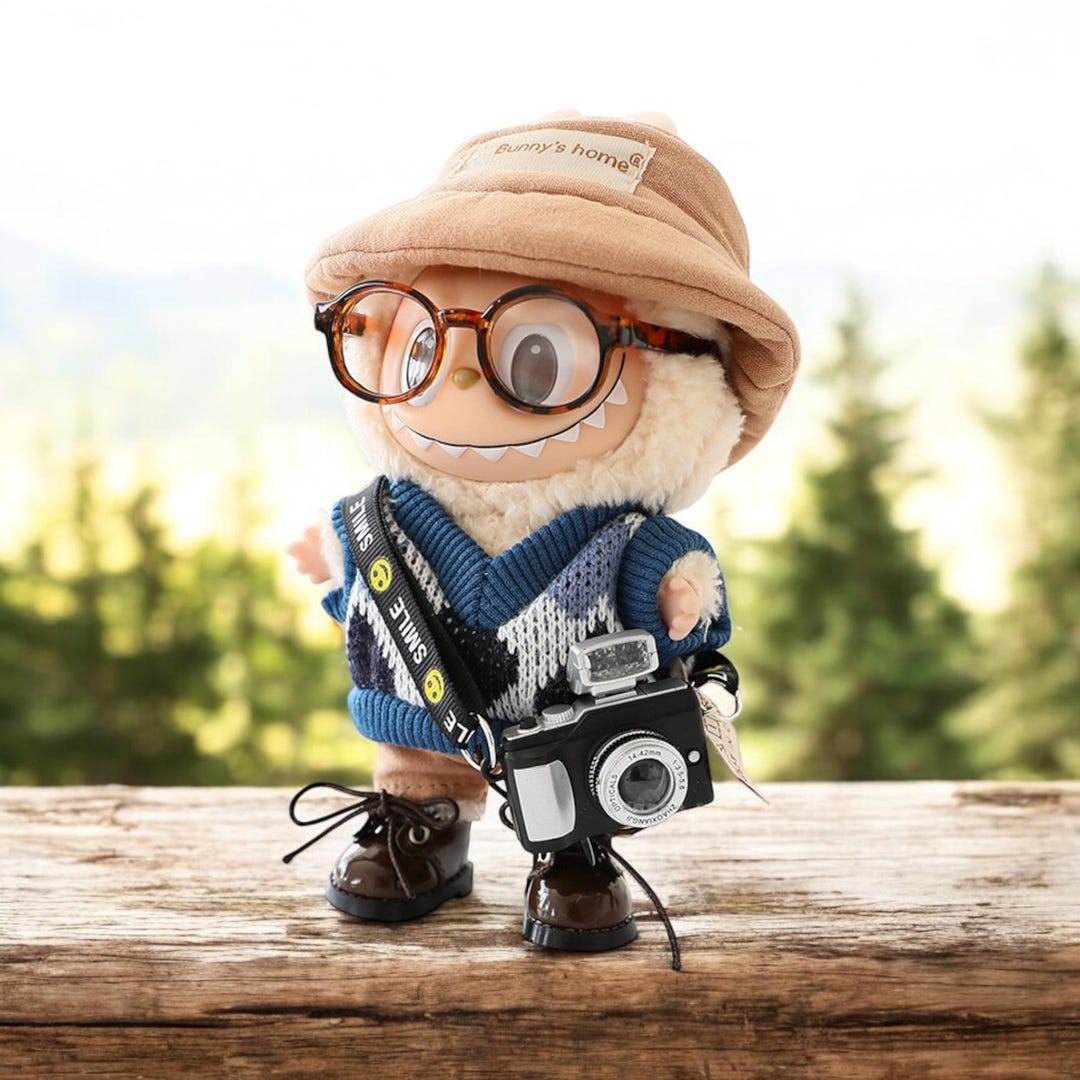 Labubu Doll Handmade Outfit, Glasses, Camera Labubu Handmade Crochet ...