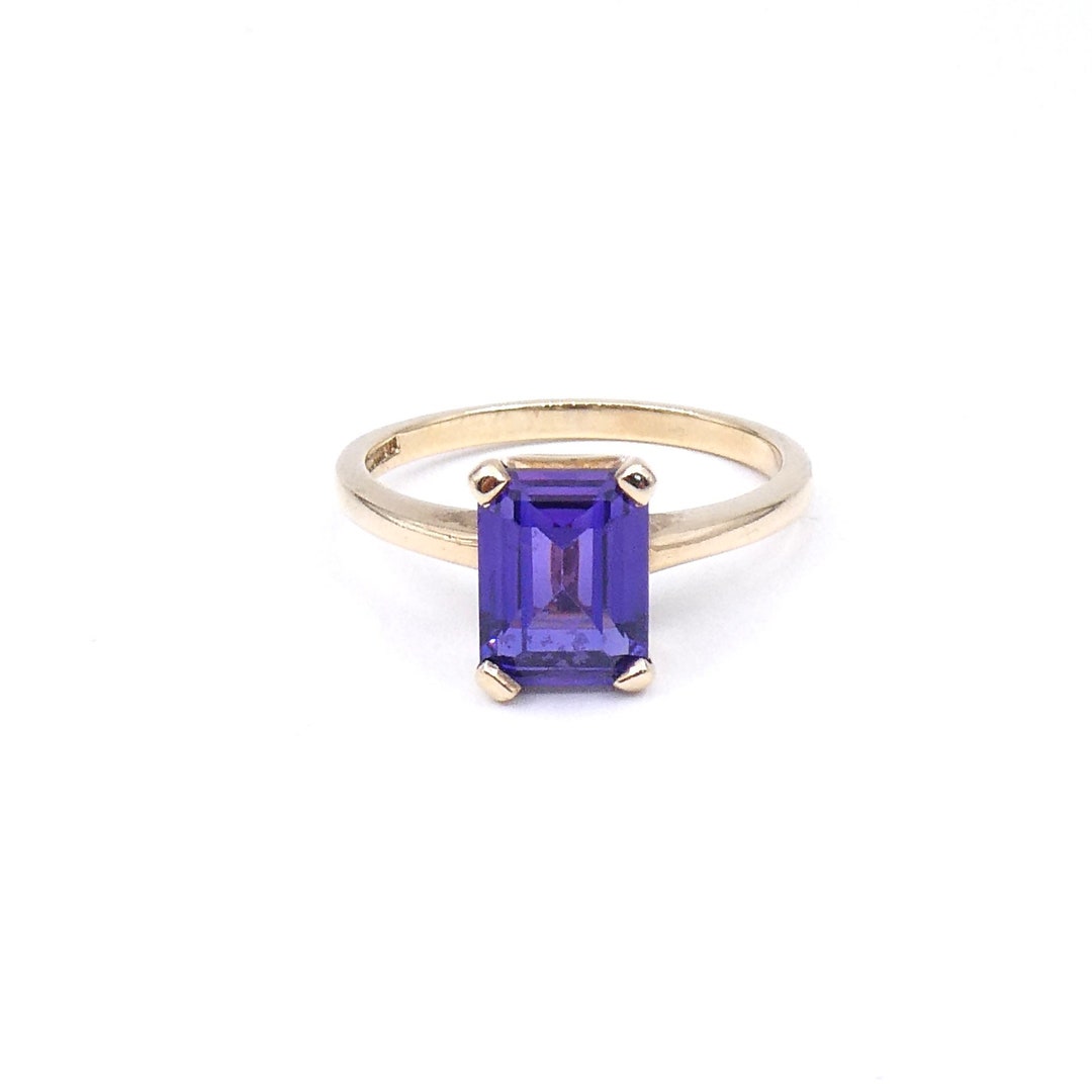 Vintage Amethyst Ring in 9kt Gold Emerald Cut Amethyst Ring - Etsy
