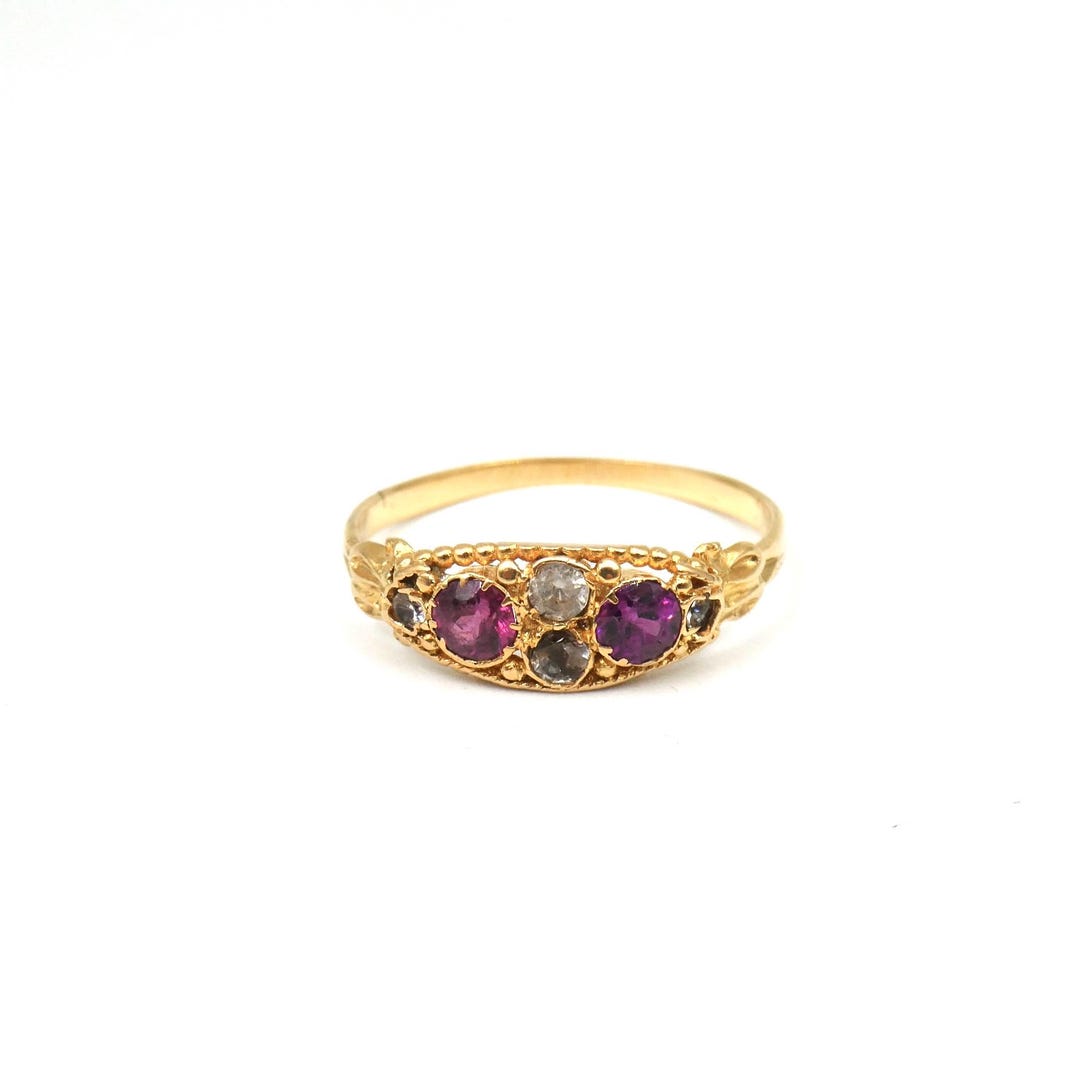Antique Garnet Ring, 22ct Gold Set With Two Deep Purple Pink Garnets ...