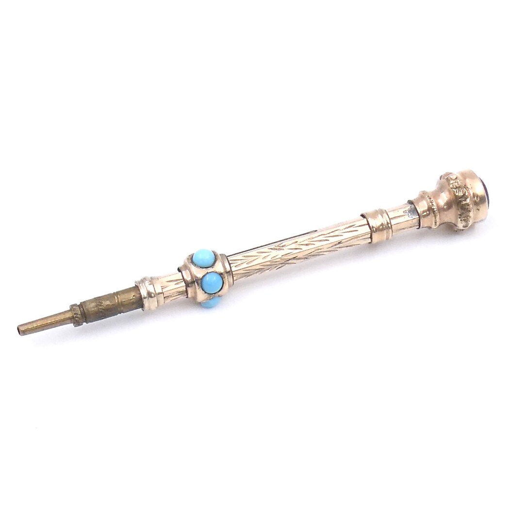 Antique Pencil, Victorian Telescopic Pencil Studded With Turquoise and ...
