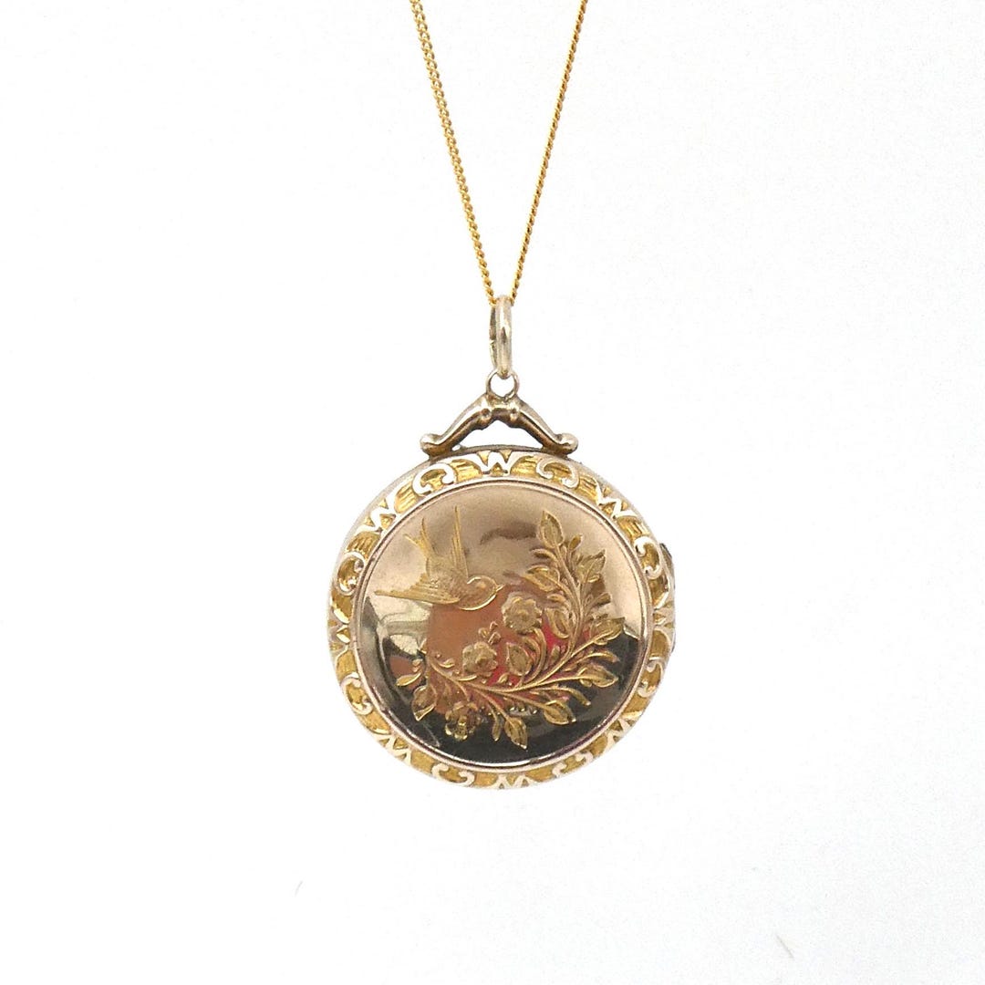 Antique Locket, a Beautiful Gold Round Engraved Locket With Delicate ...