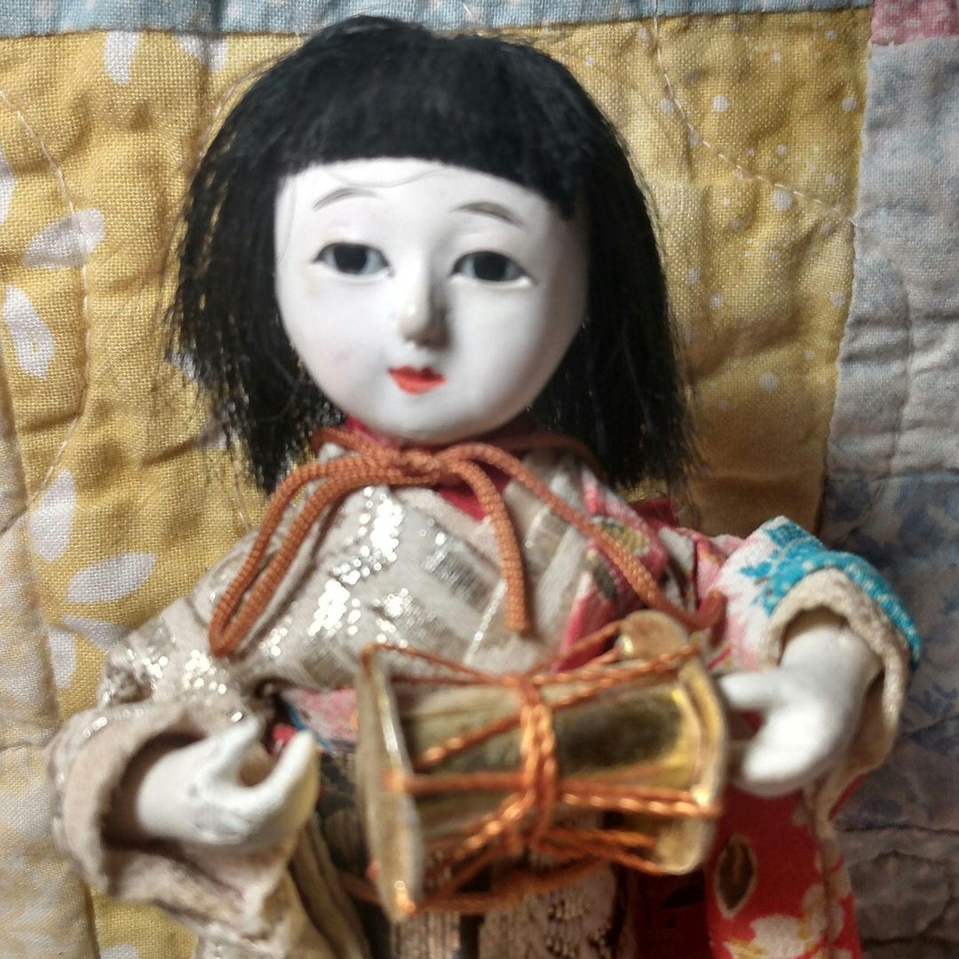 Japanese Gofun Oyster Shell Souvenir Doll Holding Musical Instrument - Etsy