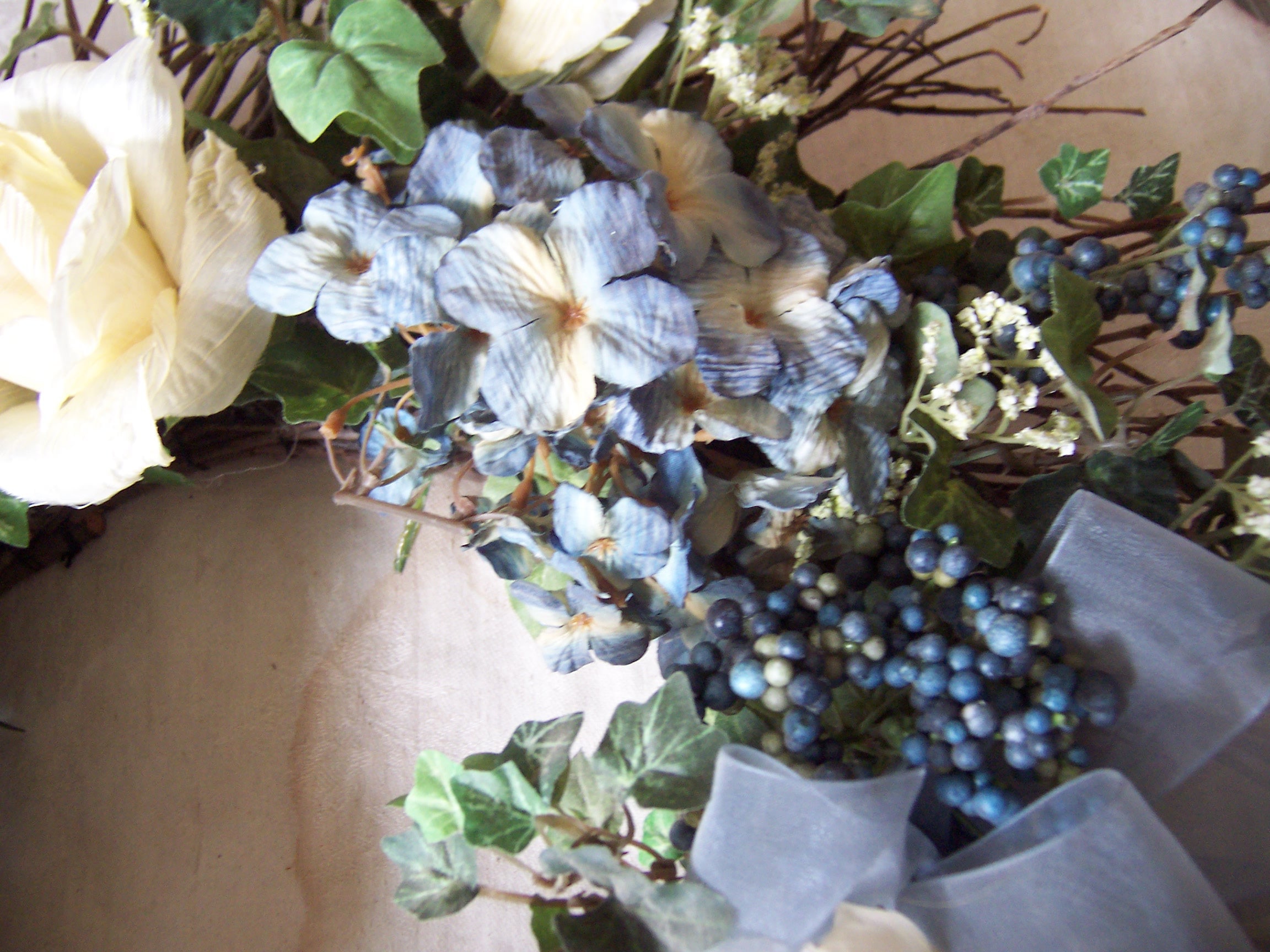 Blue Hydrangea and Yellow Rose Twig Wreath - 24" - Etsy