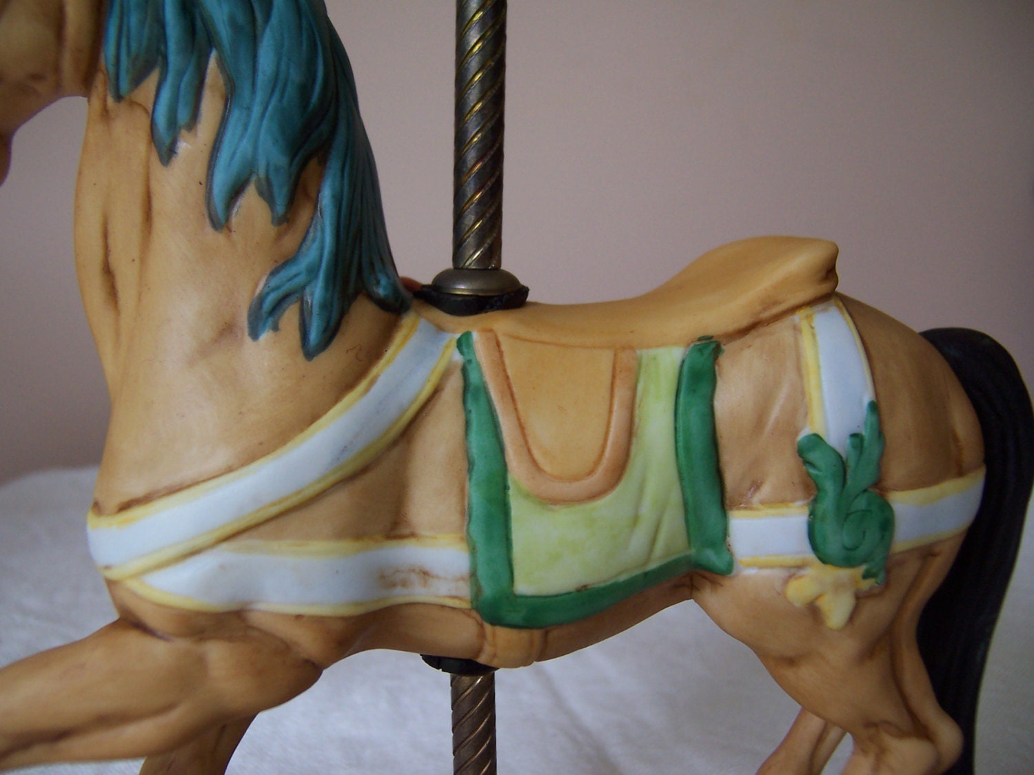 Tan Porcelain Carousel Horse Brass Pole and Base - Etsy