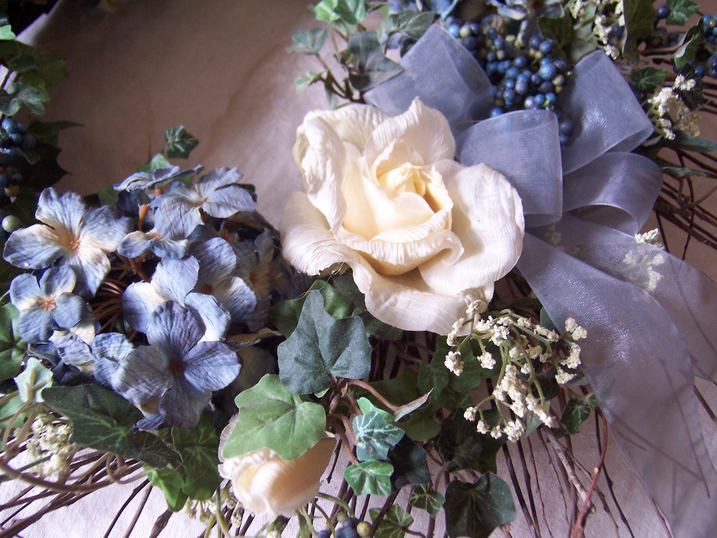Blue Hydrangea and Yellow Rose Twig Wreath - 24" - Etsy