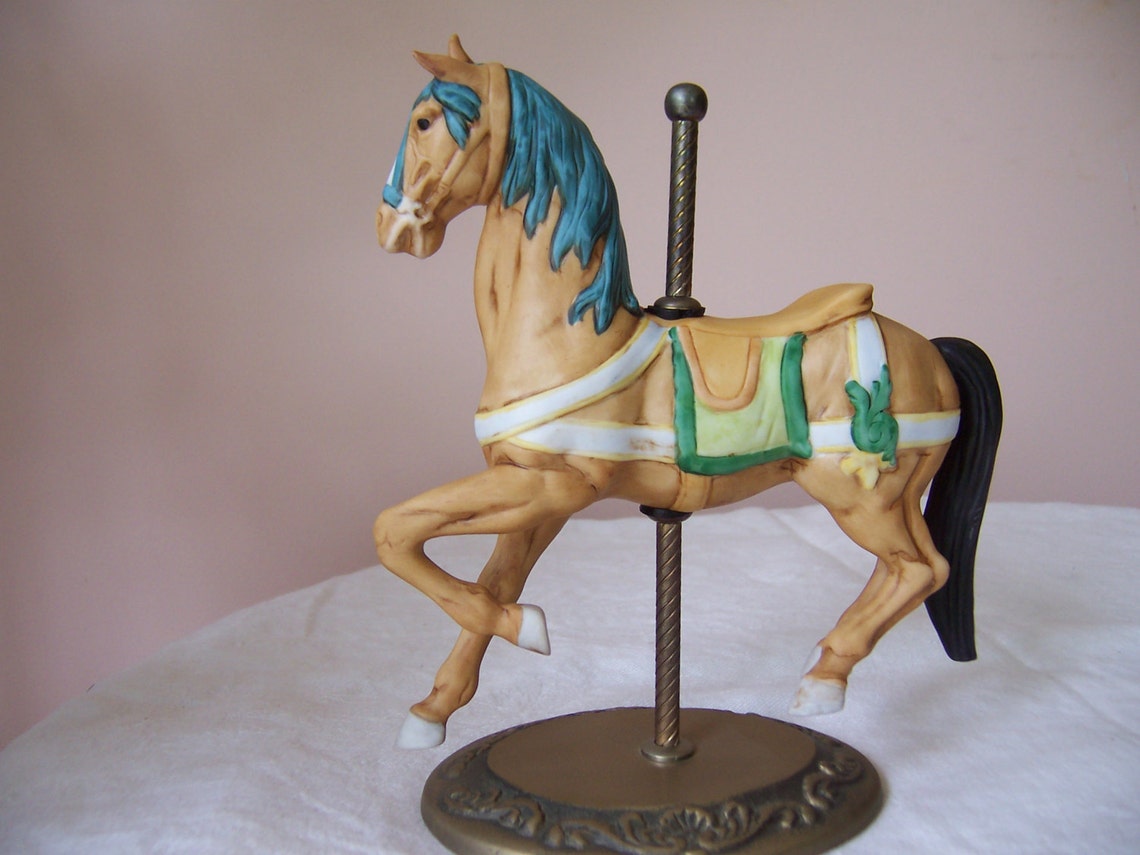 Tan Porcelain Carousel Horse - Brass Pole and Base - Etsy