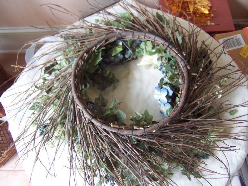 Blue Hydrangea and Yellow Rose Twig Wreath - 24" - Etsy