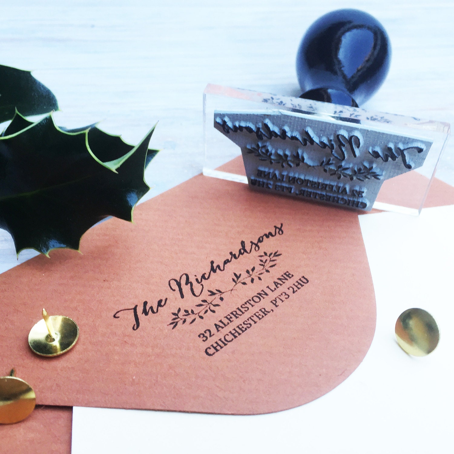 Botanical Address stamp New home gift New home stamp New | Etsy