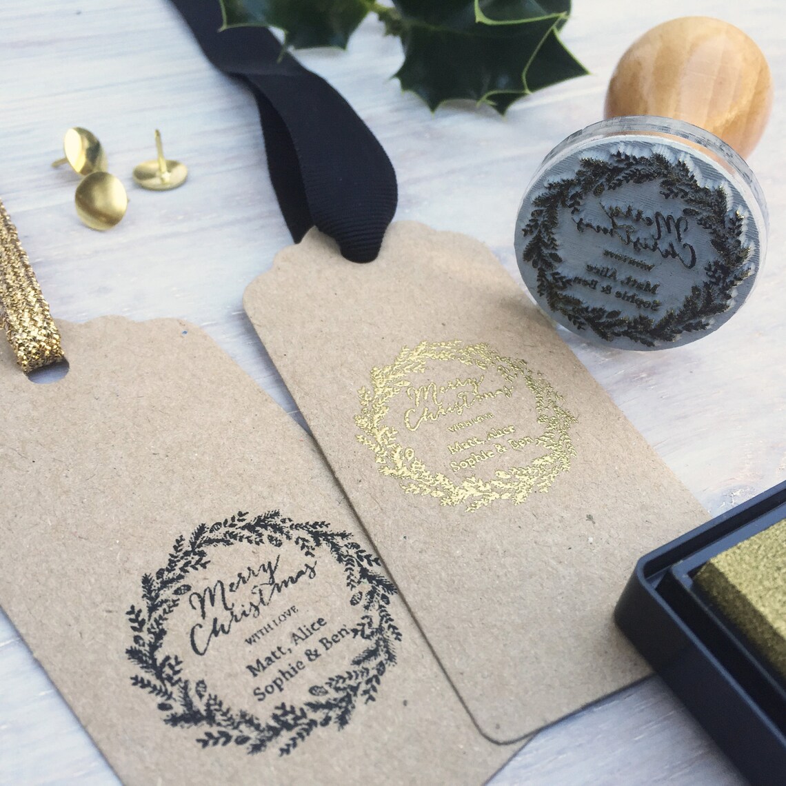 Christmas Wreath Stamp | Personalised Christmas Stamp | Christmas Gift ...