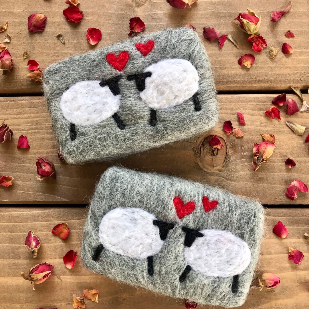 Felted Sheep Soap With Hearts Made With Sheep Wool, 7th Wedding ...
