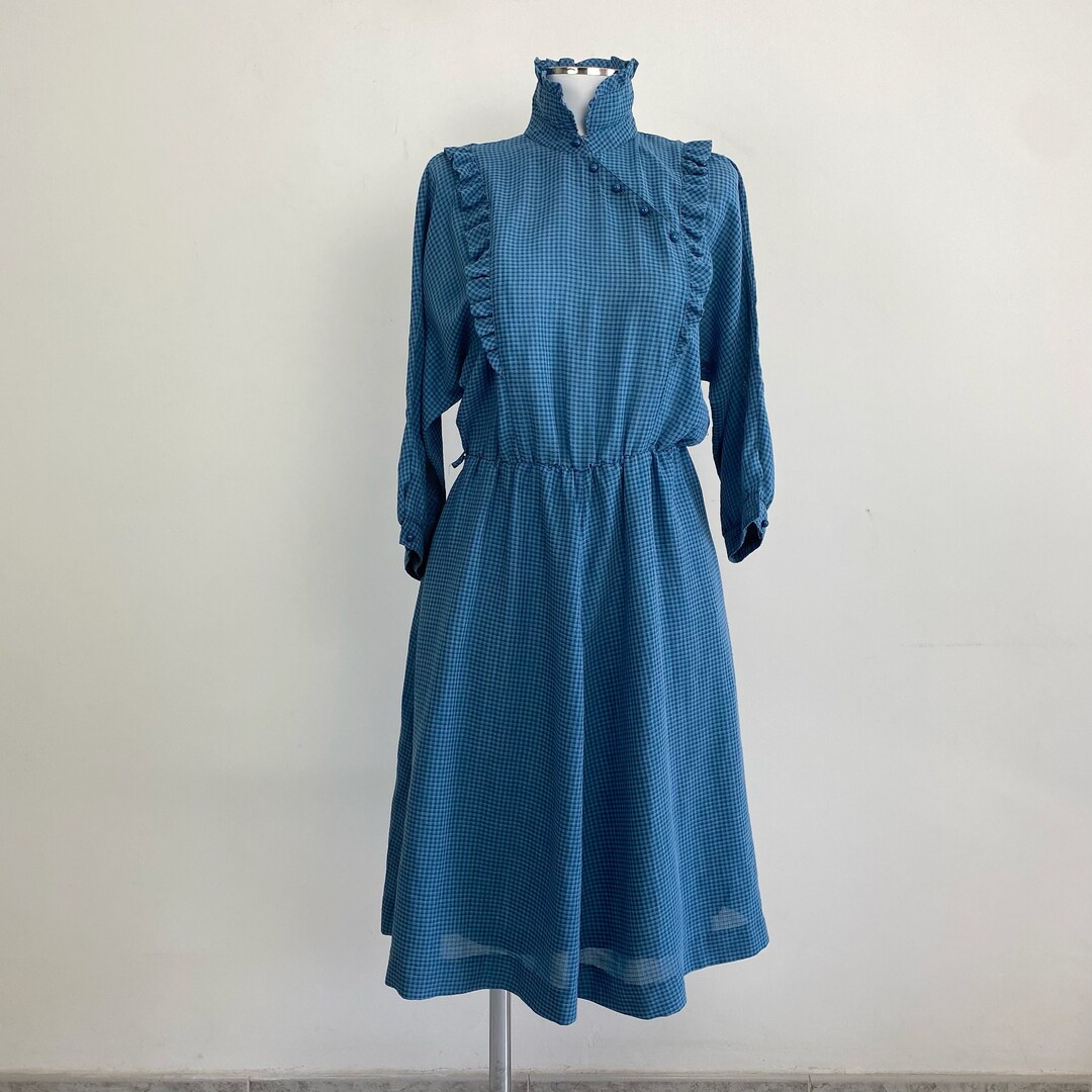 Vintage 80s Ruffle Collar Dress, 1980s Dress, Retro Dress, 80s Dress ...