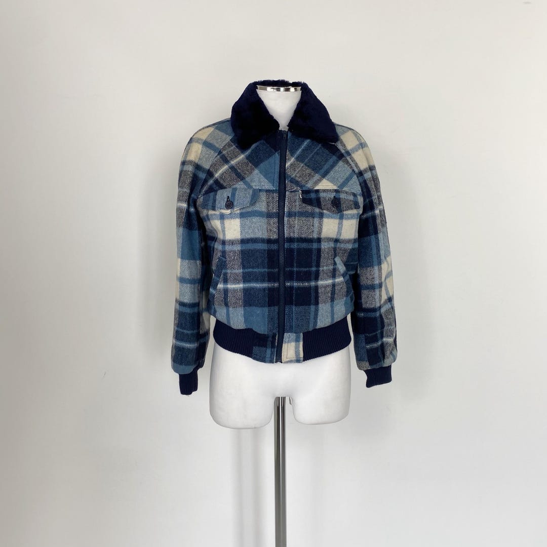 Vintage LEVI'S Bomber Jacket, Plaid Bomber Jacket, Blue Plaid Jacket, Vintage LEVIS Jacket ...