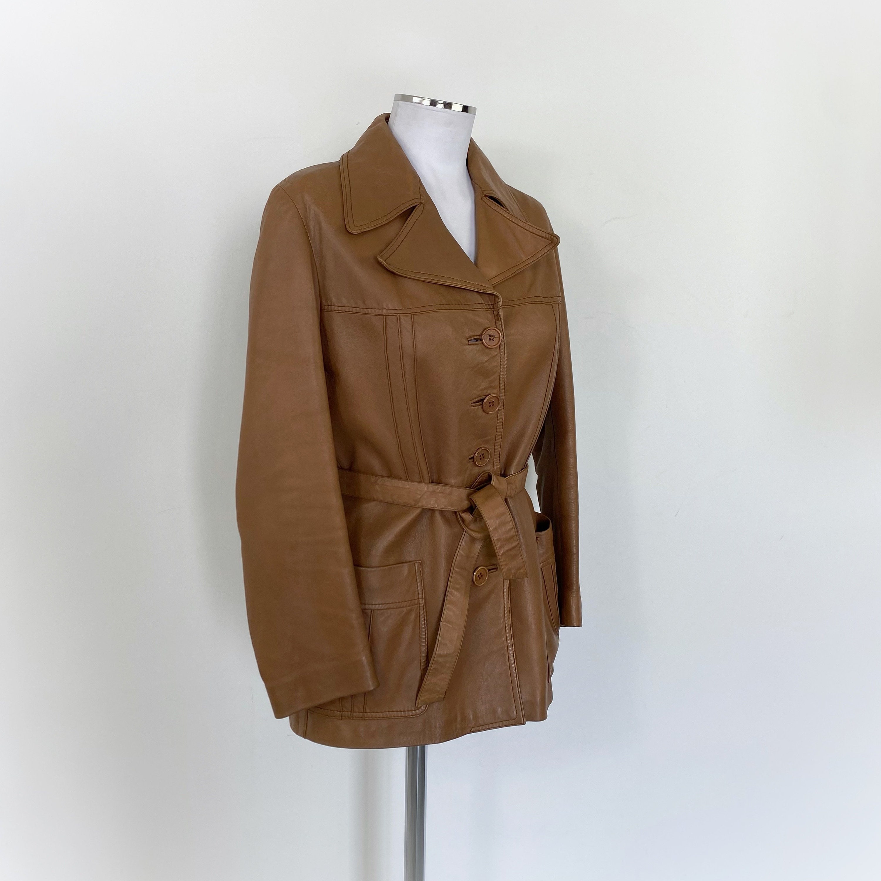 Vintage 70s Brown Leather Jacket, 70s Belted Leather Jacket, 1970s ...