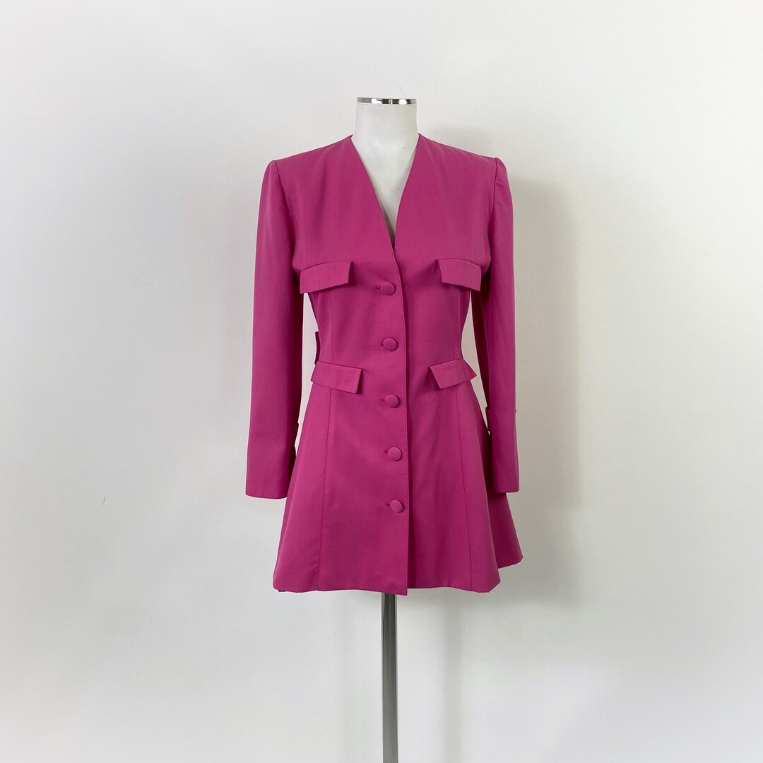 Vintage 90s Y2k Pink Dress Coat, Pink Dress Jacket, Pink Long Blazer ...
