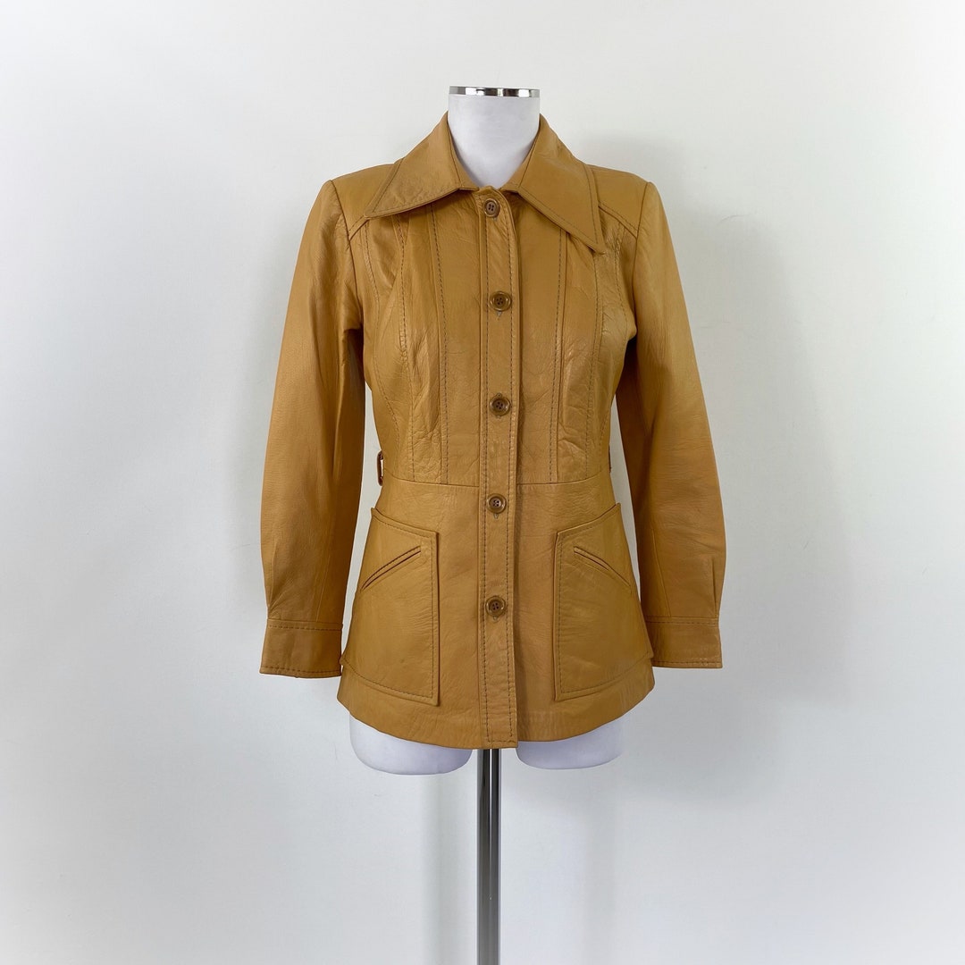 Vintage 70s Tan Leather Jacket, 70s Retro Jacket, Tan Leather Blazer ...