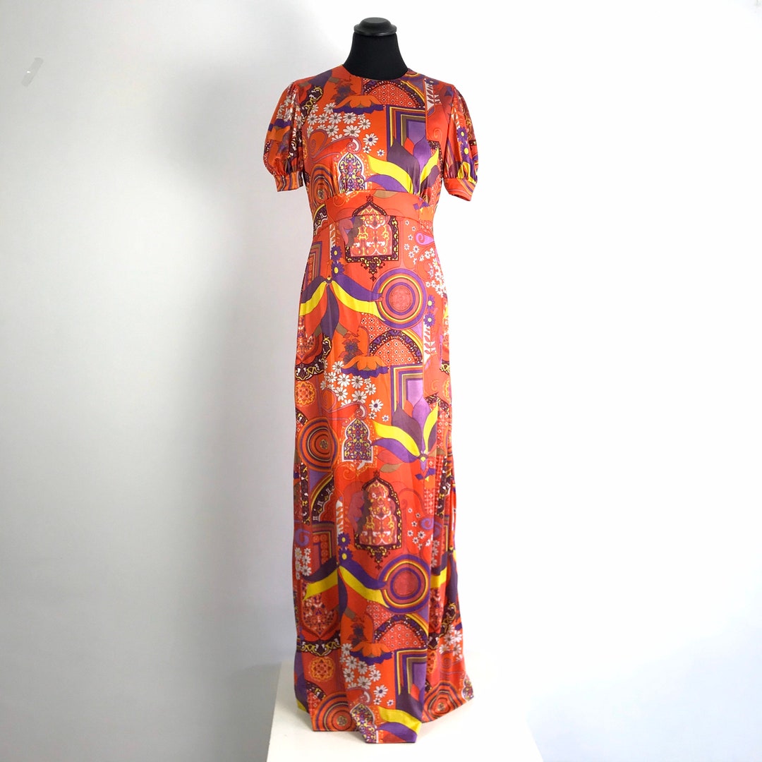 Vintage 70s Long Dress, Psychedelic Dress, 70s Retro Dress, 1970s Maxi ...