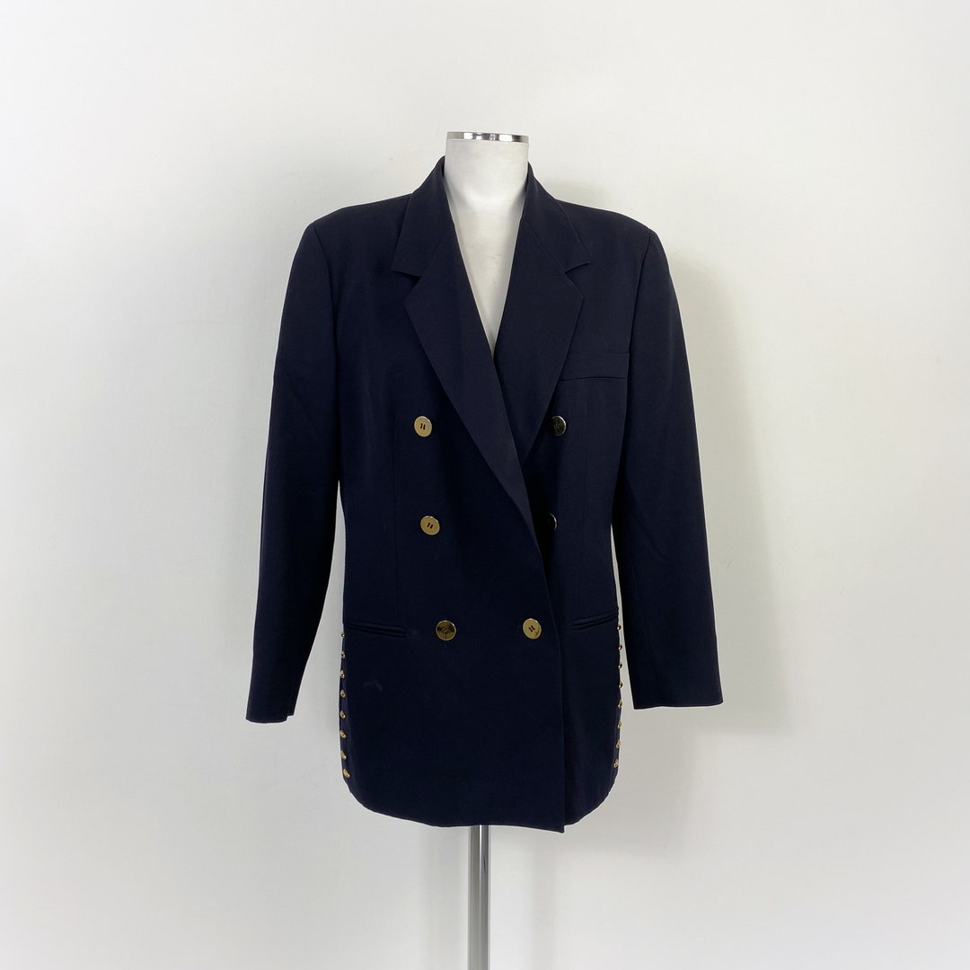 Vintage 90s GENNY Blazer, Blue Gold Button Blazer, Double Breasted ...