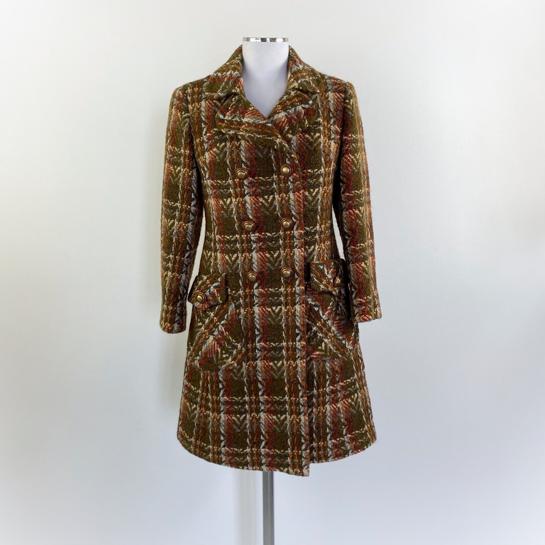 Vintage 60s 70s Plaid Coat, Wool Plaid Coat, Small Plaid Coat, 1970s ...