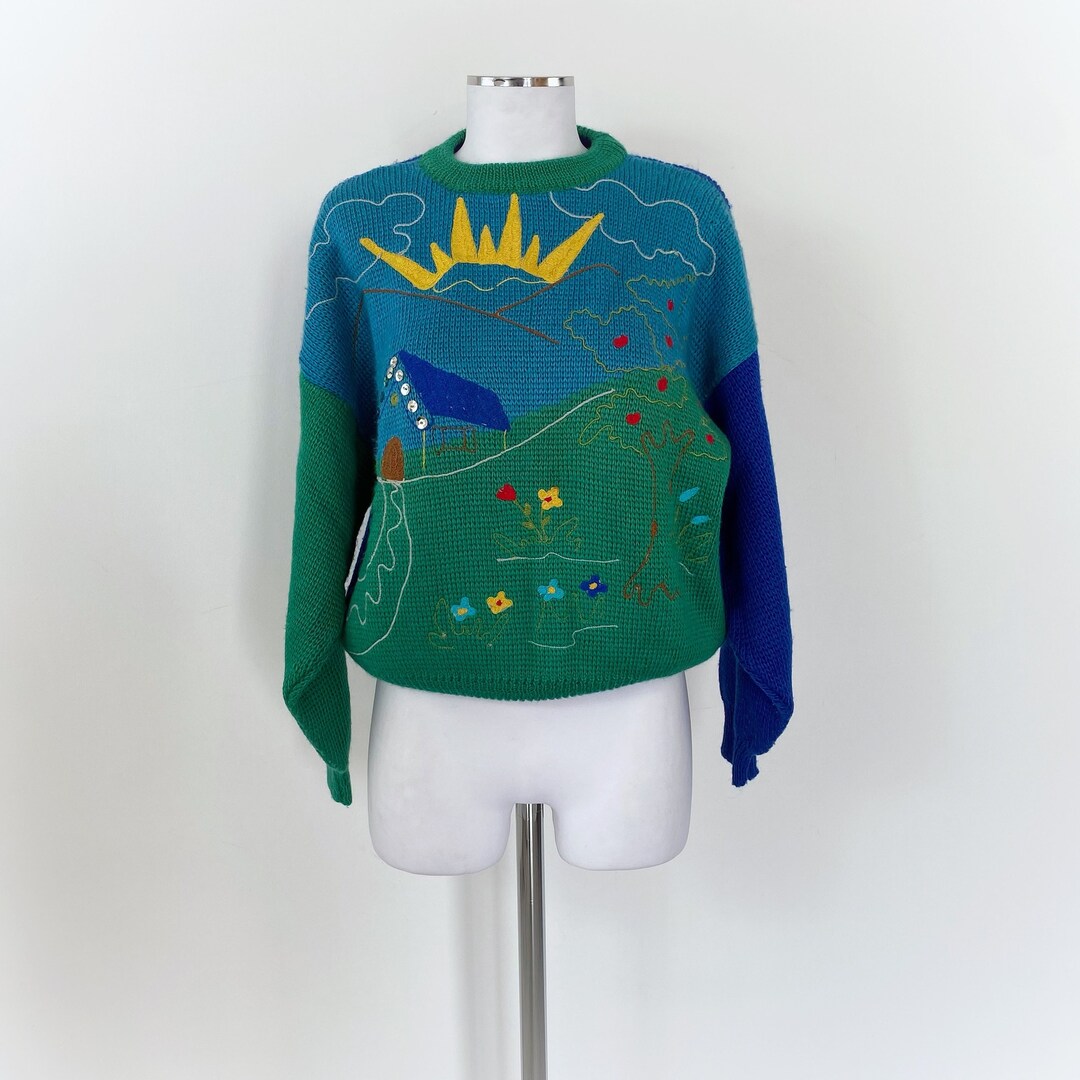 Vintage Sweater With Landscapes, 1990s 90s Sweater, Cozy Sweater, Warm ...