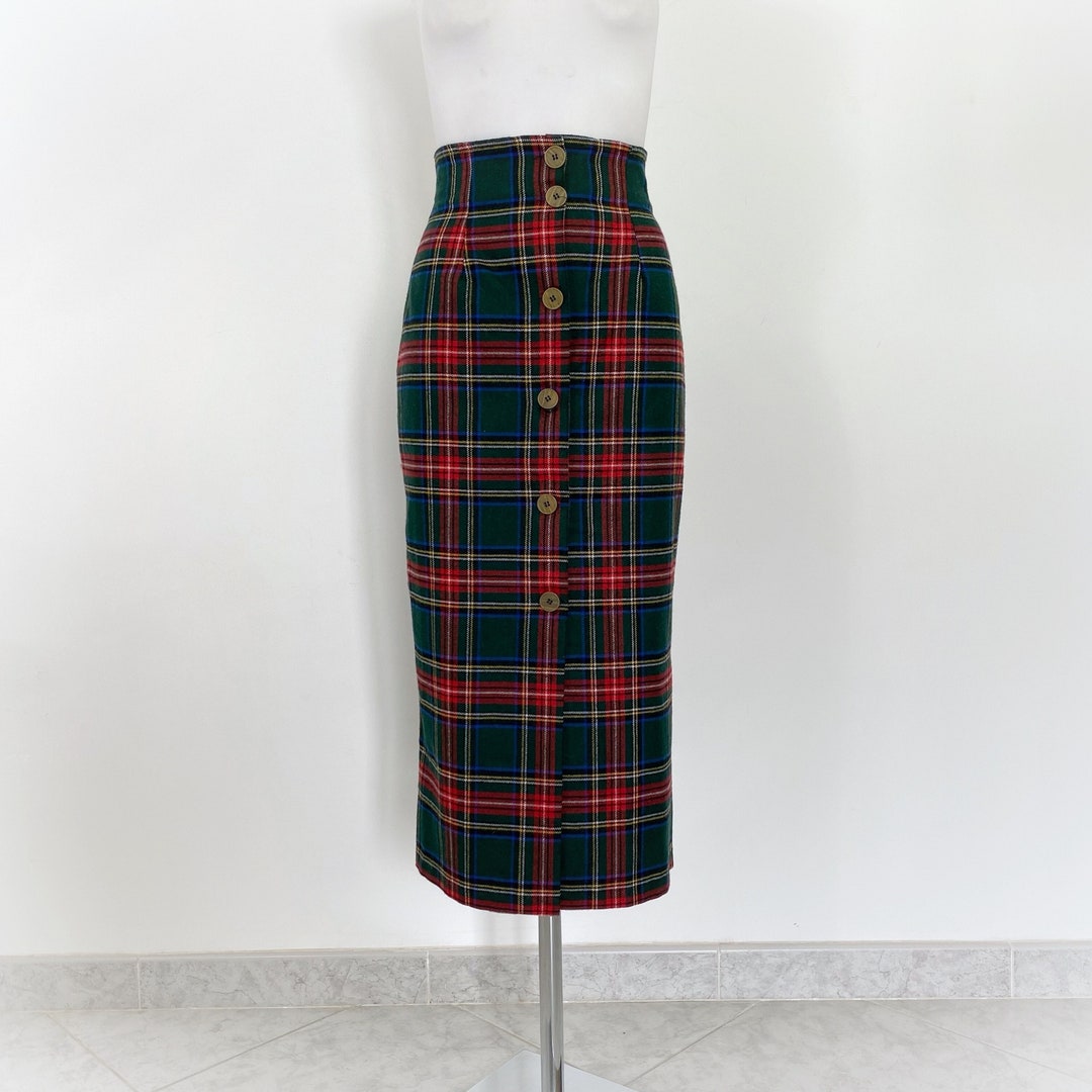 Vintage Tartan Midi Skirt, Pencil Skirt, Plaid Midi Skirt, Winter Skirt ...