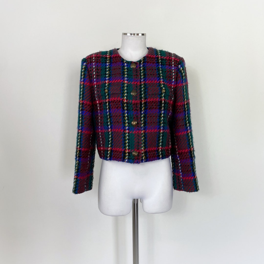 Vintage MILA SCHON 80s Plaid Crop Jacket, 1980s Blazer, 1980s Jacket ...