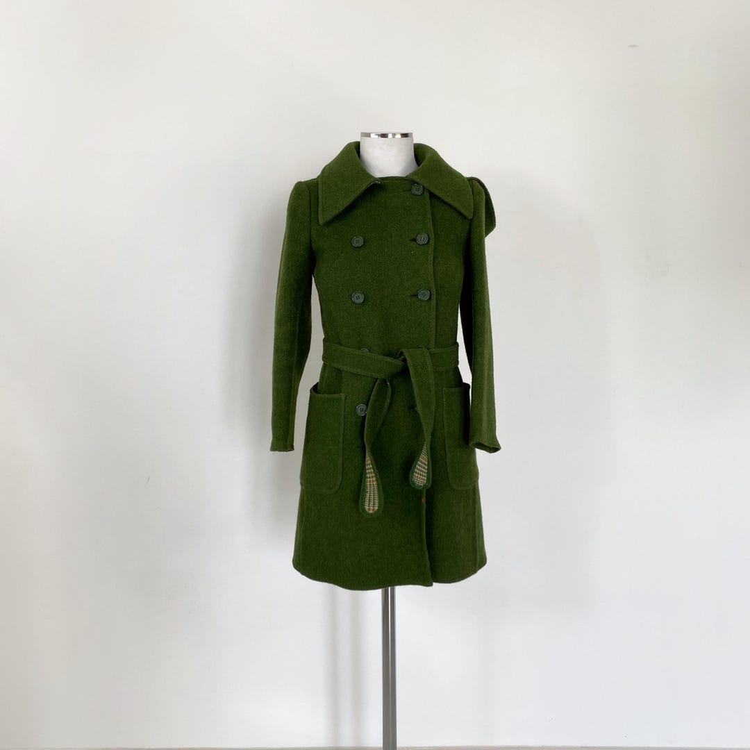 Vintage MARELLA by MAX MARA Green Coat, Green Wool Coat, Green Belted ...