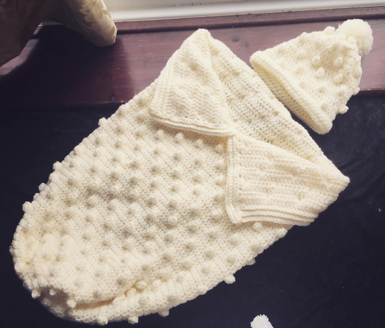 Crochet Baby Cocoon and Hat set with bobble texture and | Etsy